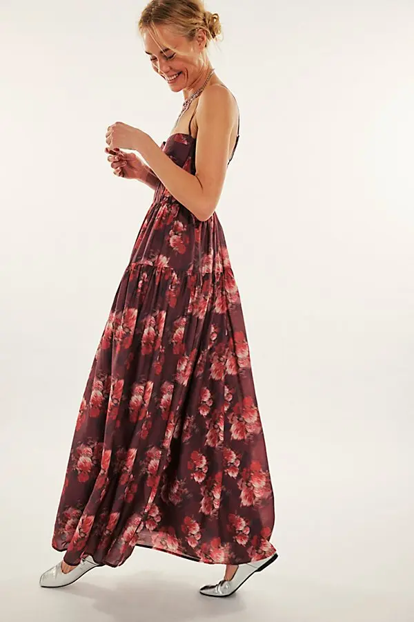 Maison Amory The Windsor Maxi Dress In Cherry Rose Carnation - 62